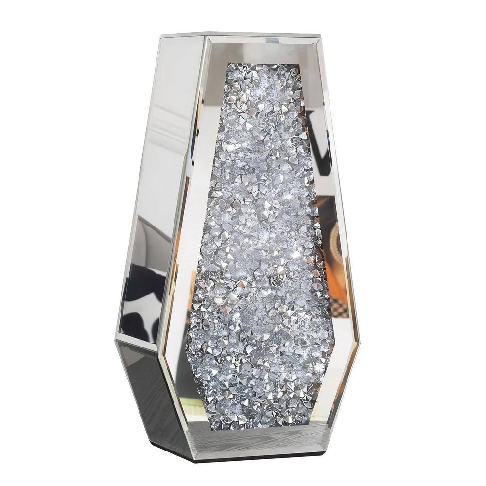 THKSHOUZ 12 in. Silver Glass Urn Decorative Vase with Crushed Diamond ...
