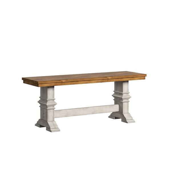 HomeSullivan Two Tone Oak And Antique White Dining Bench With Trestle ...