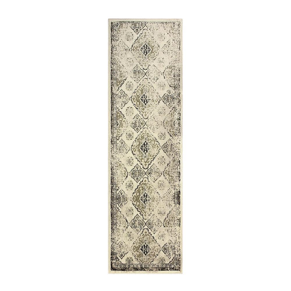 SUPERIOR Mayfair Ivory 2 ft. 7 in. x 8 ft. Distressed Damask Area Rug 2 ...
