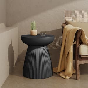Noble House Adonis Matte Black Round Stone Outdoor Patio Side Table ...