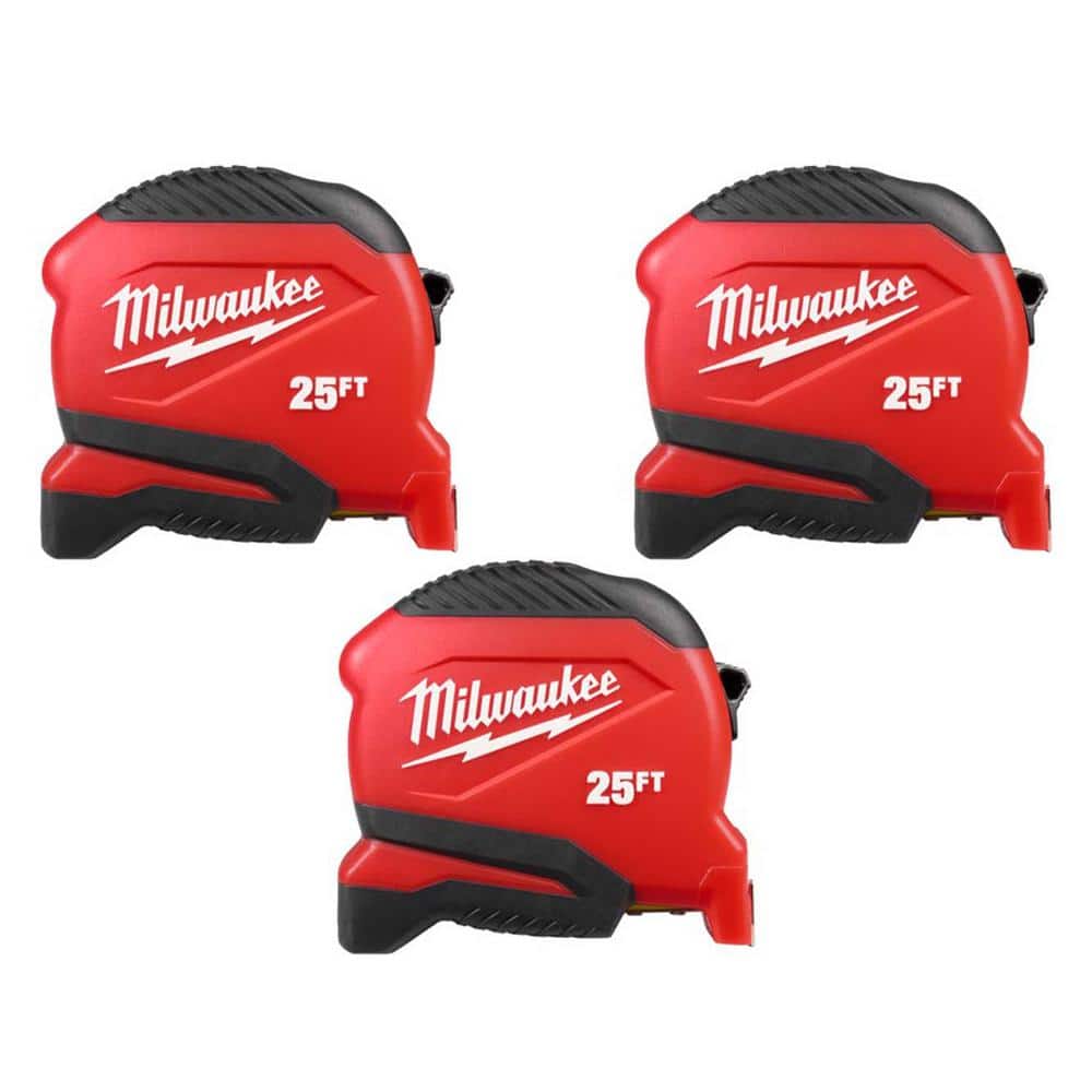 Milwaukee Compact 25 ft. Tape Measure with Fractional Scale (3-Pack) 48 ...