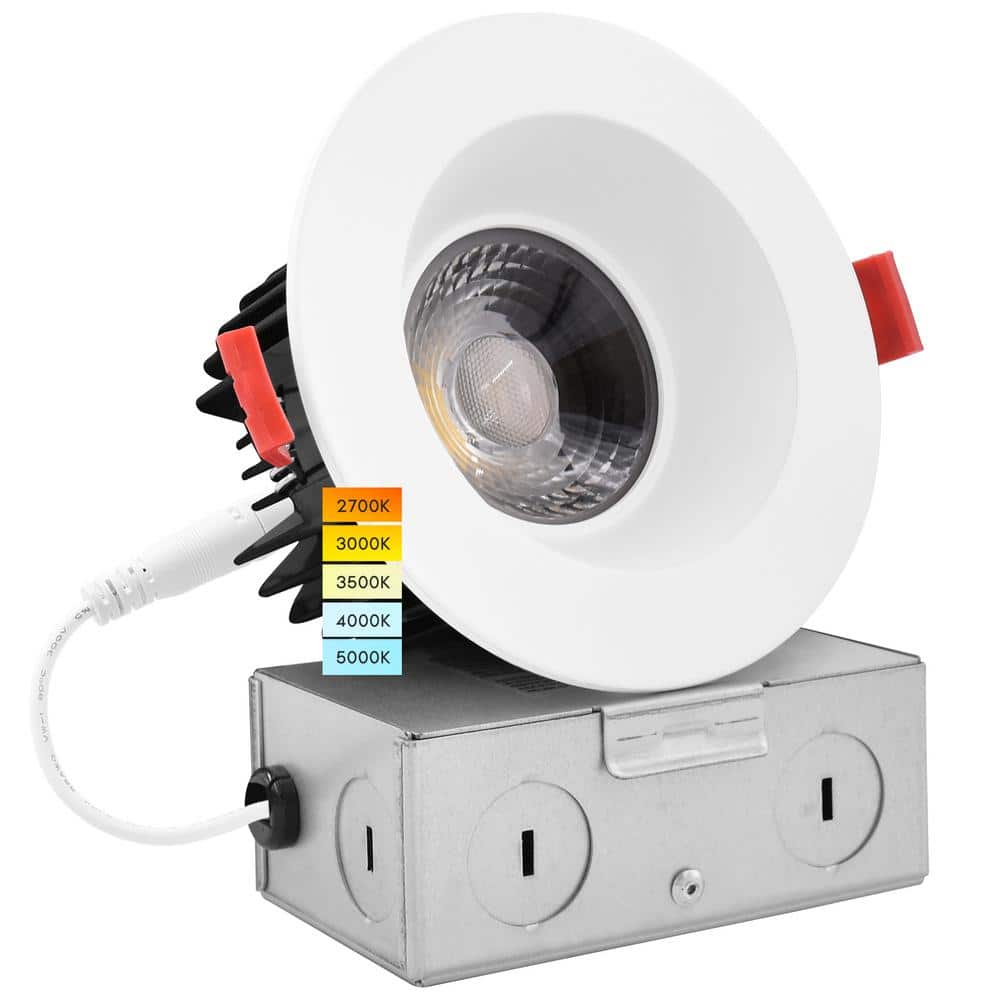 LUXRITE 4 in. LED Recessed Light J-Box 15-Watt 5 Color Selectable 1100 ...