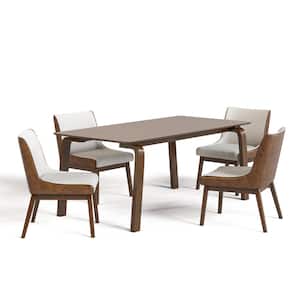 Furniture of America Pearlcrest 5-Piece Mid Century Oval Walnut Wood Top Dining Room Set Seats 4 ...