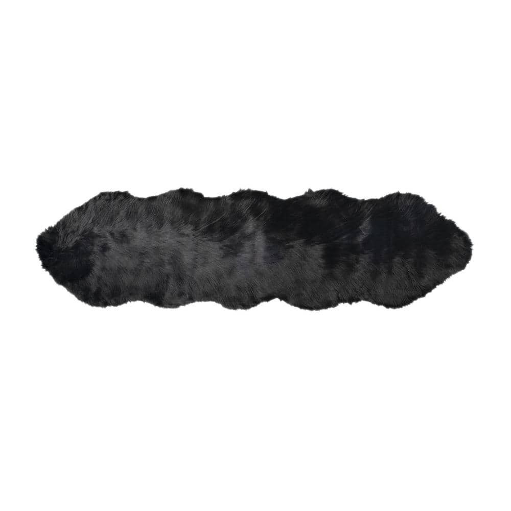 Luxe Faux Fur Gordon Black 2'x6' Double Faux SheepskinArea Rug ...