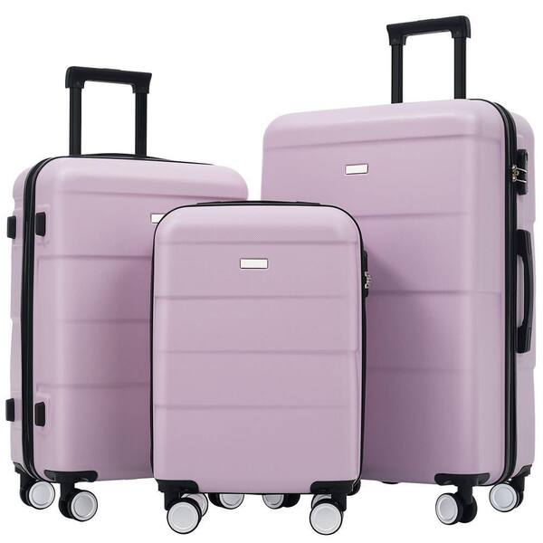 Merax 3-Bags 3-Piece Pink Purple ABS Hardshell Double Spinner Luggage ...