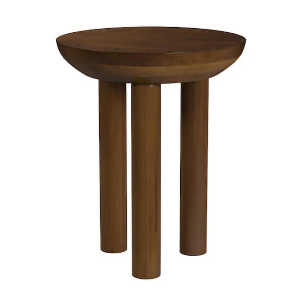 Benjara Yiro 18 in. Dark Brown Round Mango Wood Side Table with 3 ...