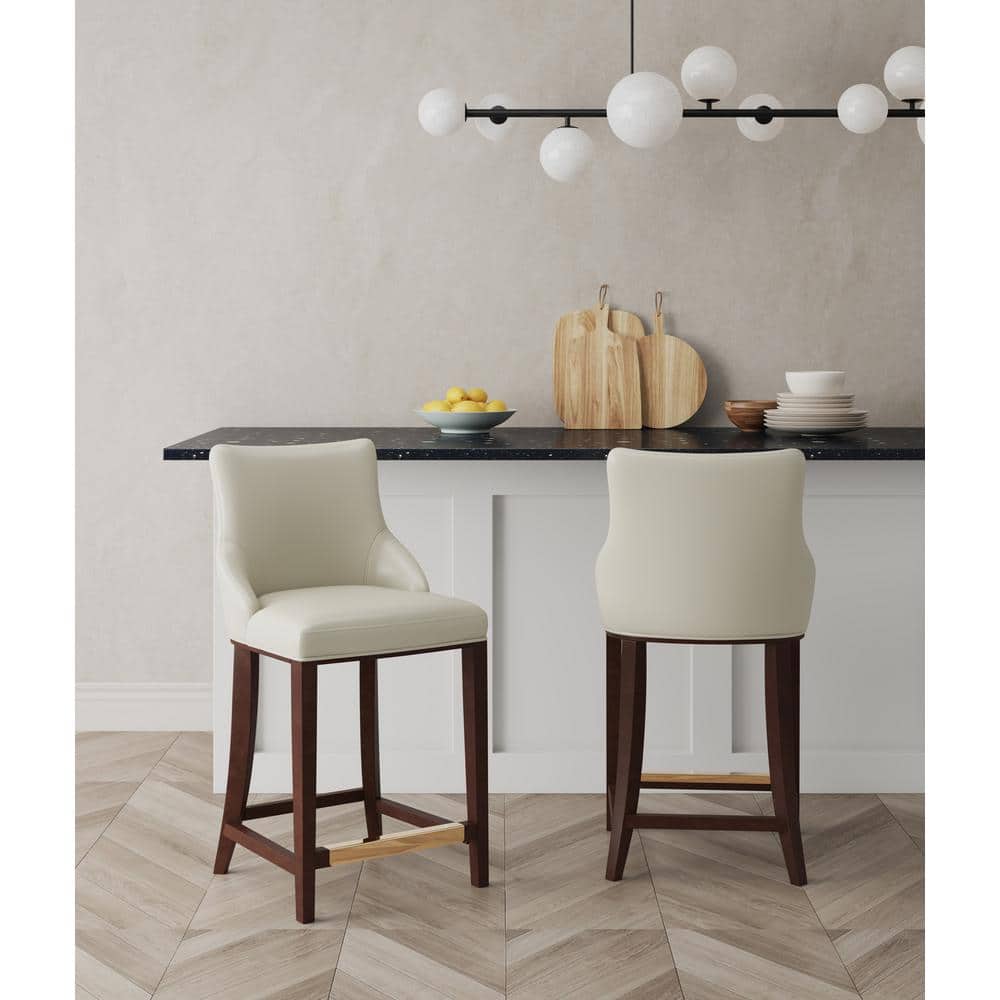 Manhattan Comfort Shubert 25.98 in. Ivory Beech Wood Counter Stool with ...