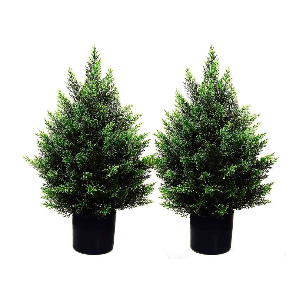 8 in Artificial Cedar Pine Topiary Tree 2ft Faux Greenery UV Resistant ...