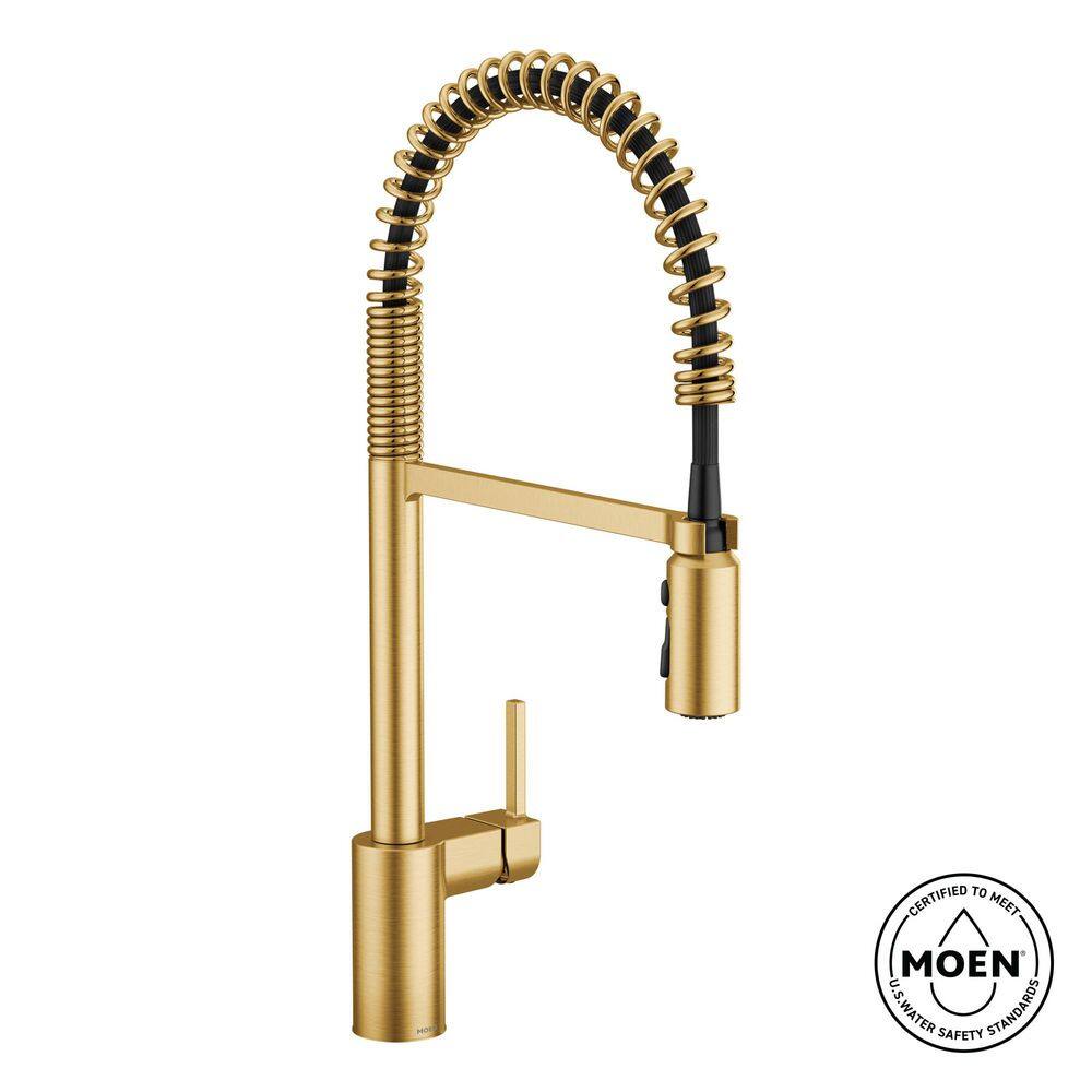 MOEN Align Brushed Gold 21.75 in. H Spring Pull Down Sprayer Kitchen ...