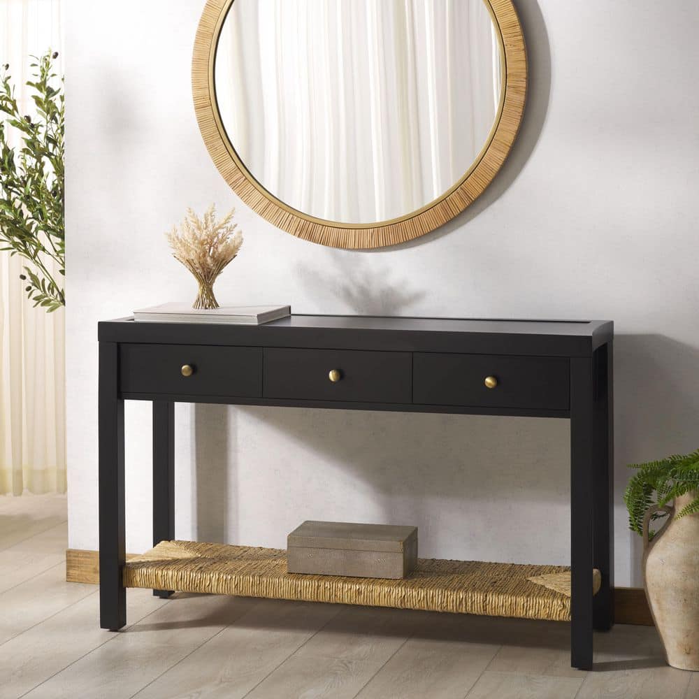 SAFAVIEH Berlynne 15 in. Black/Natural Rectangle Wood Console Table ...