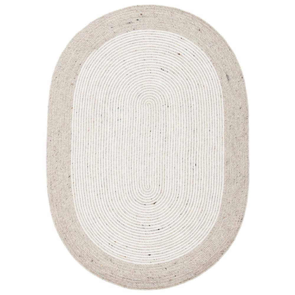 SAFAVIEH Braided Beige/Ivory 3 ft. x 5 ft. Beige/Ivory Striped Oval ...