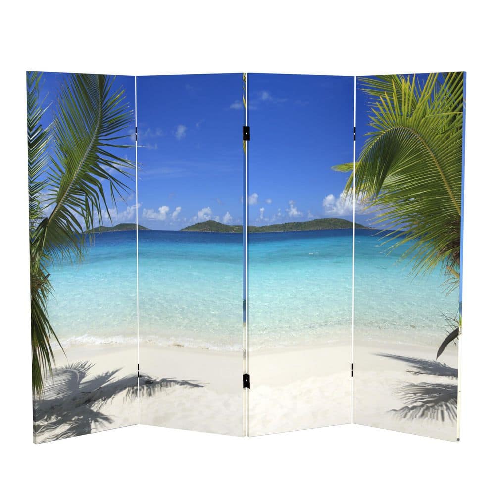RED LANTERN 4 ft. Short Beach Canvas 4-Panel Folding Screen CAN-4BEACH ...