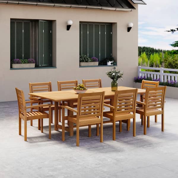 Amazonia Vanuatu 9-Piece Teak Finish Wood 100% FSC Rectangular Patio ...
