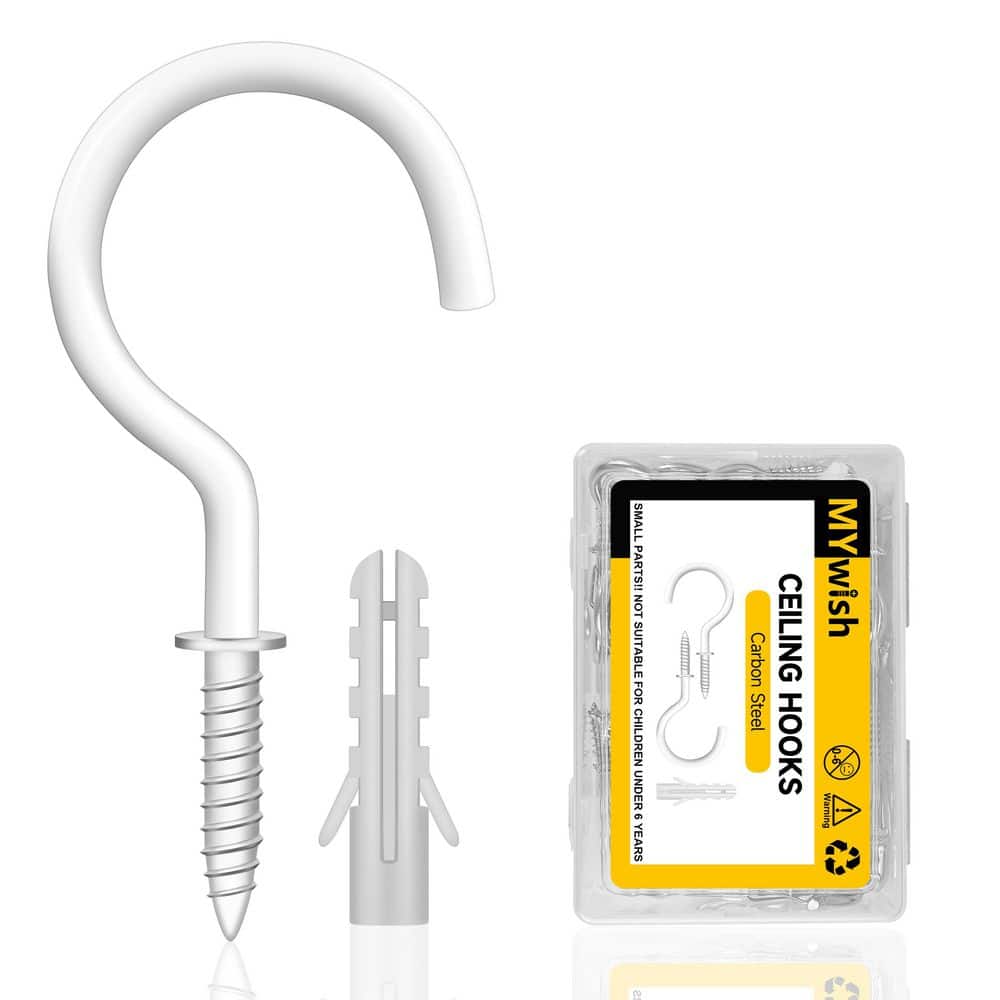 MYWISH 1-1/2 in. White Cup Hook, 40 lbs. Capacity Screw Hooks (100-Pack ...