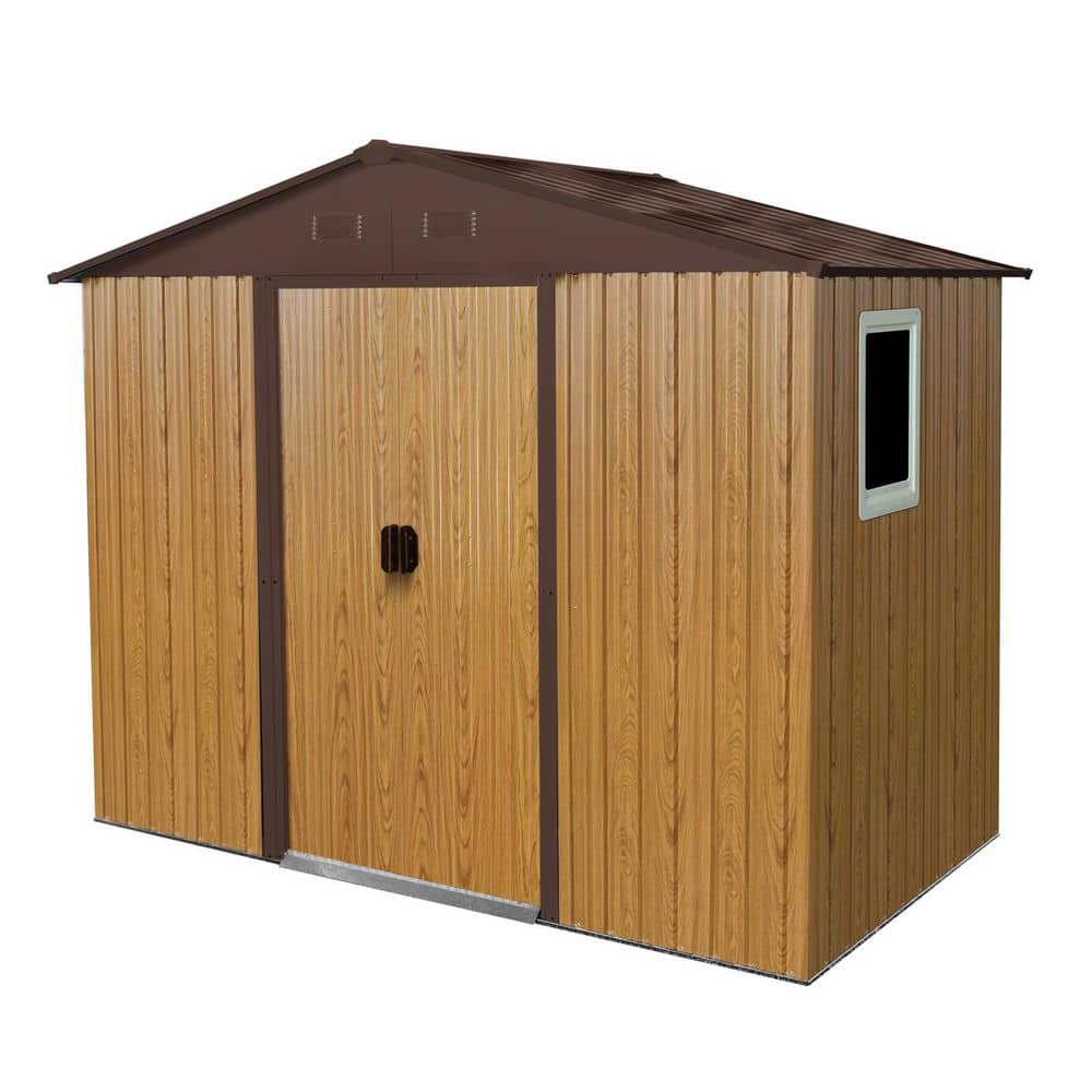 Mondawe 8 ft. x 4 ft. Light Brown Wood Metal Outdoor Storage Shed with ...