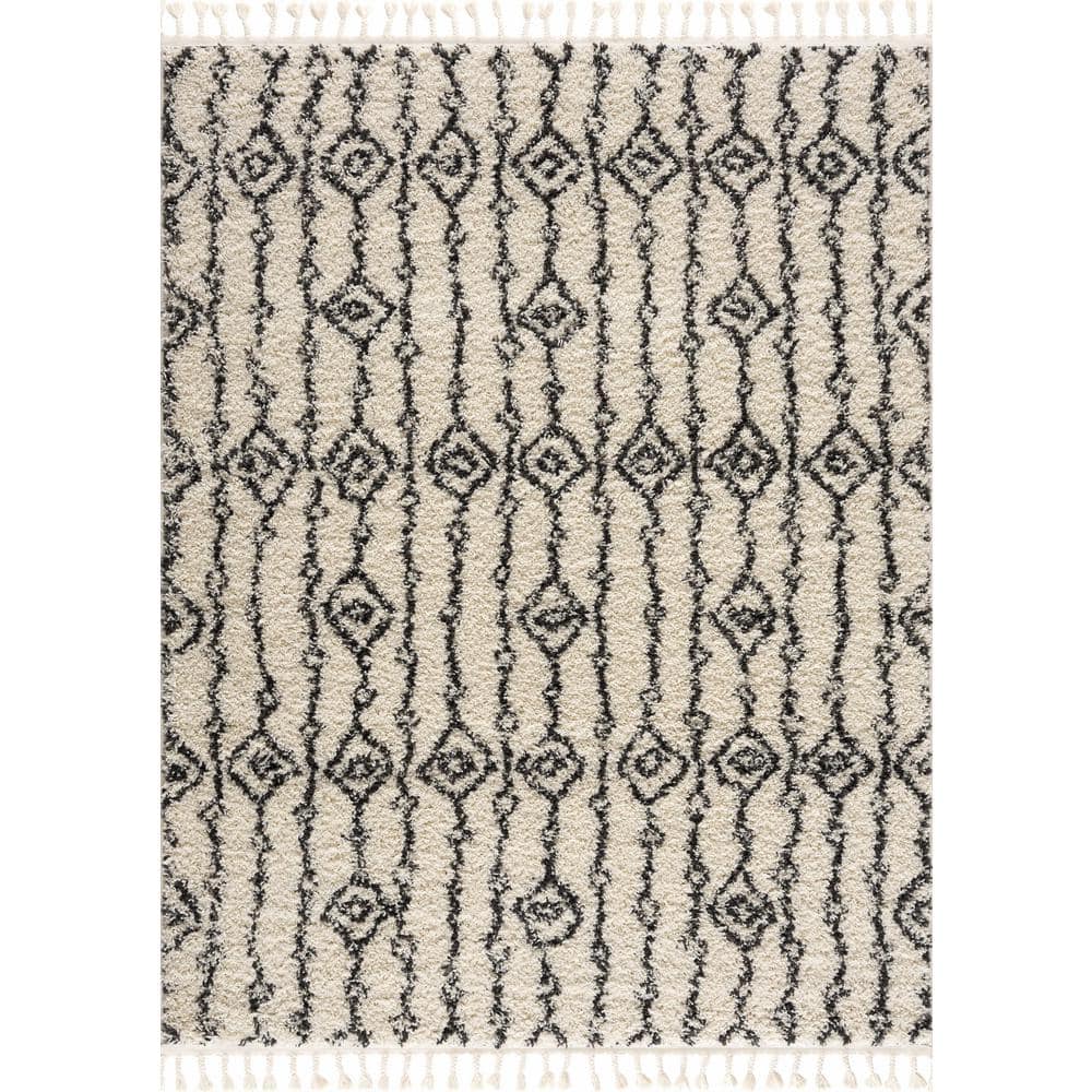 HAUTELOOM Berber Shag Bayanga 7 ft. X 9 ft. Beige, Black Shaggy ...