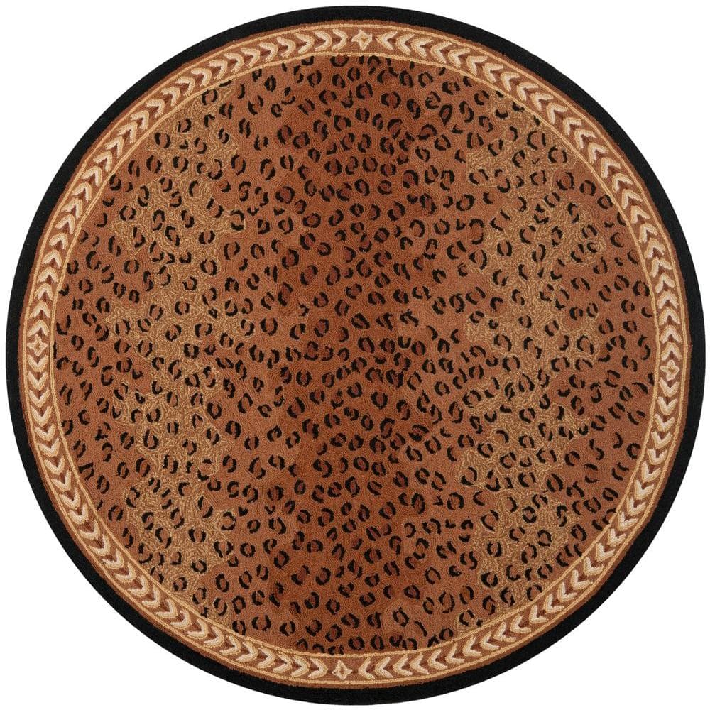 SAFAVIEH Chelsea Black/Brown 8 ft. x 8 ft. Round Animal Print Area Rug ...