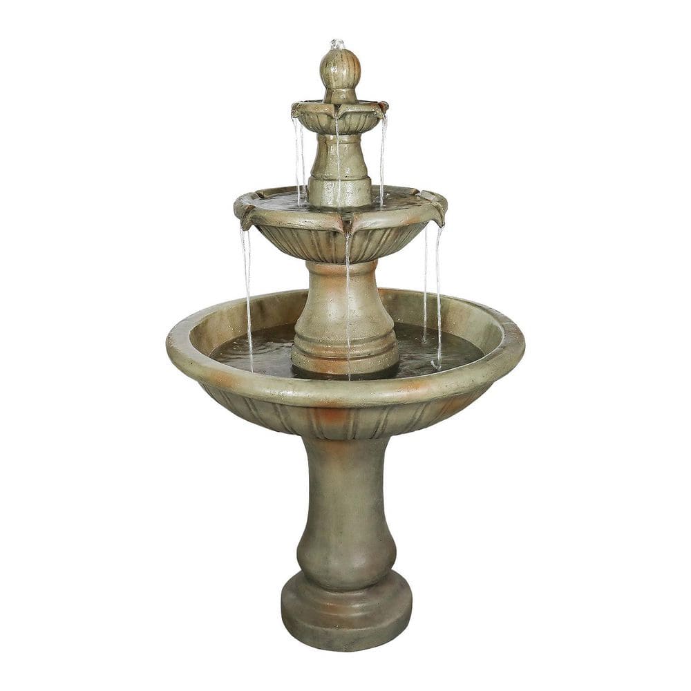 Watnature 51.5 in. Concrete Modern Garden Fountain-3-Tiered Pagoda ...