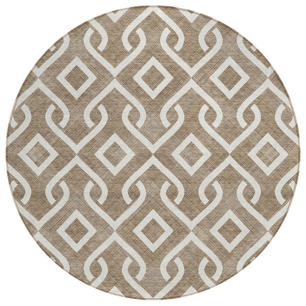 HomeRoots Brown, Ivory 8 ft. Round Woven Geometric Polyester Round ...