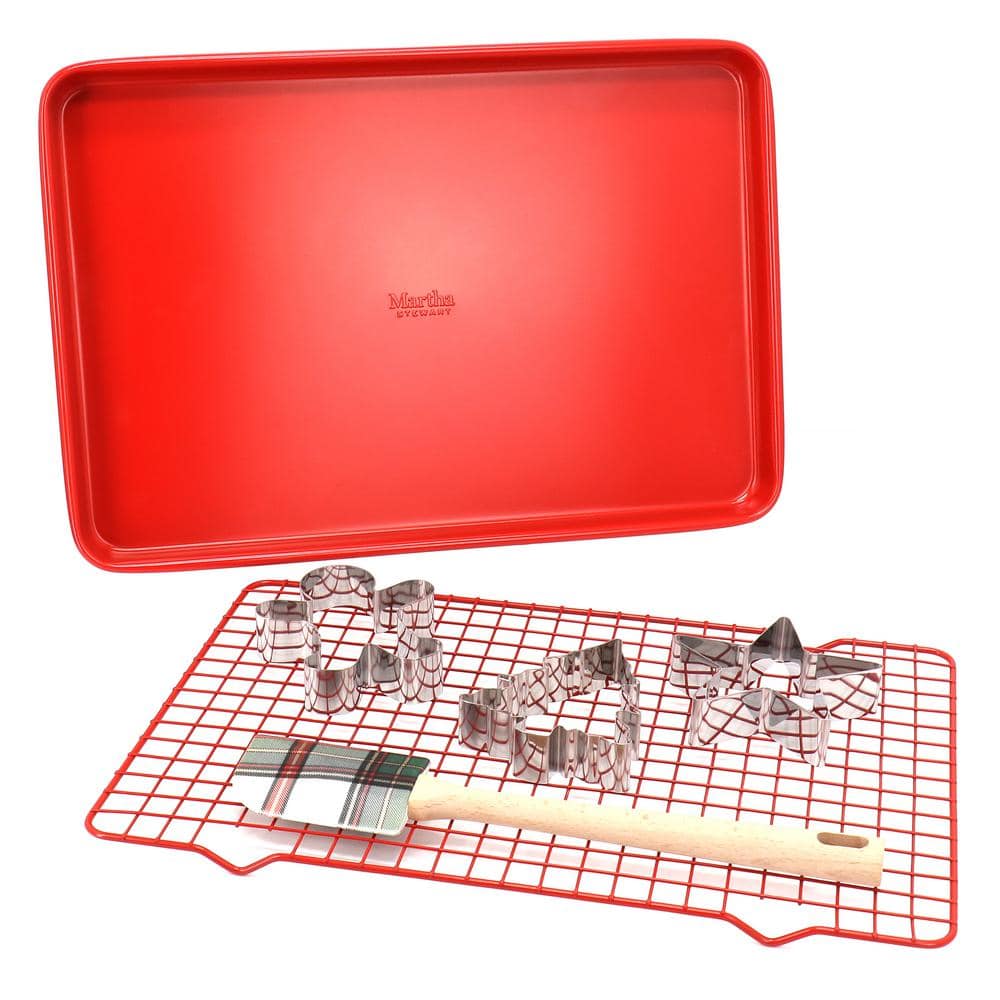 MARTHA STEWART 6 Piece Carbon Steel Bakeware Set in Red with Cookie ...