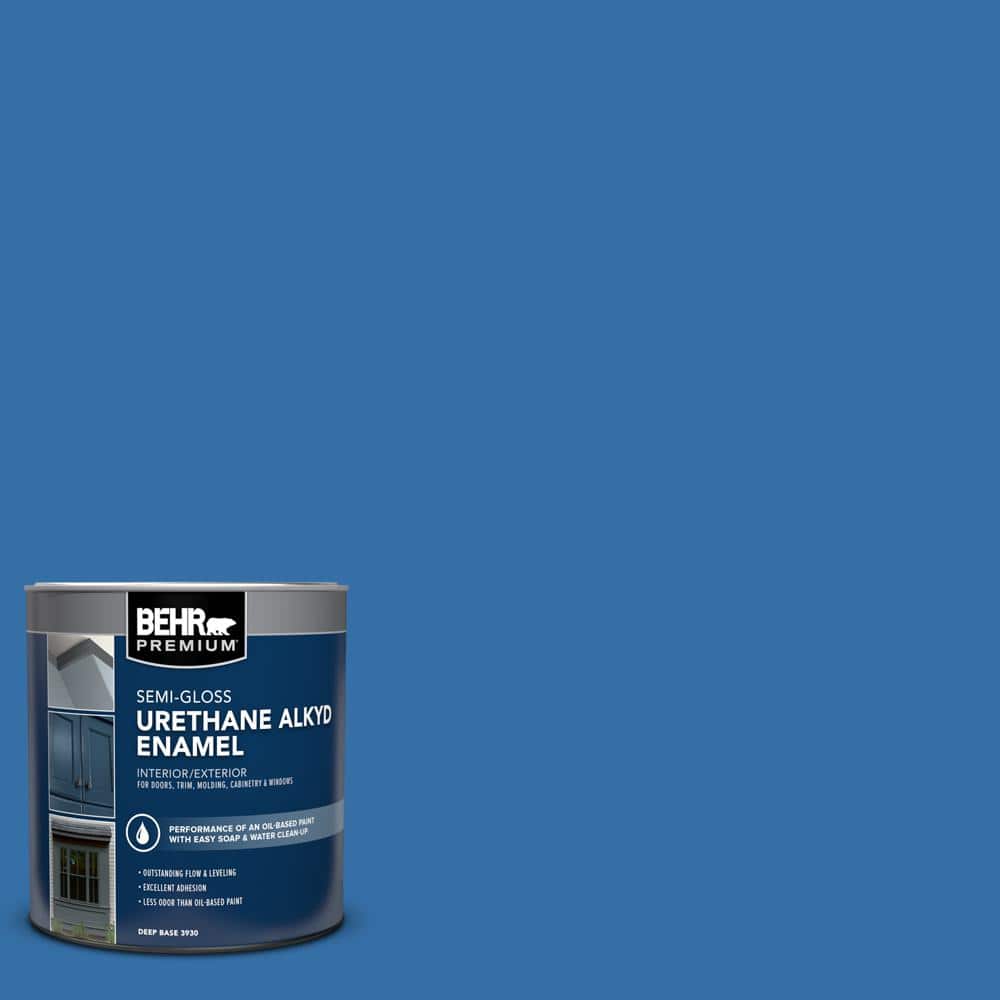 BEHR PREMIUM 1 qt. #P520-6 Mega Blue Semi-Gloss Enamel Urethane Alkyd ...