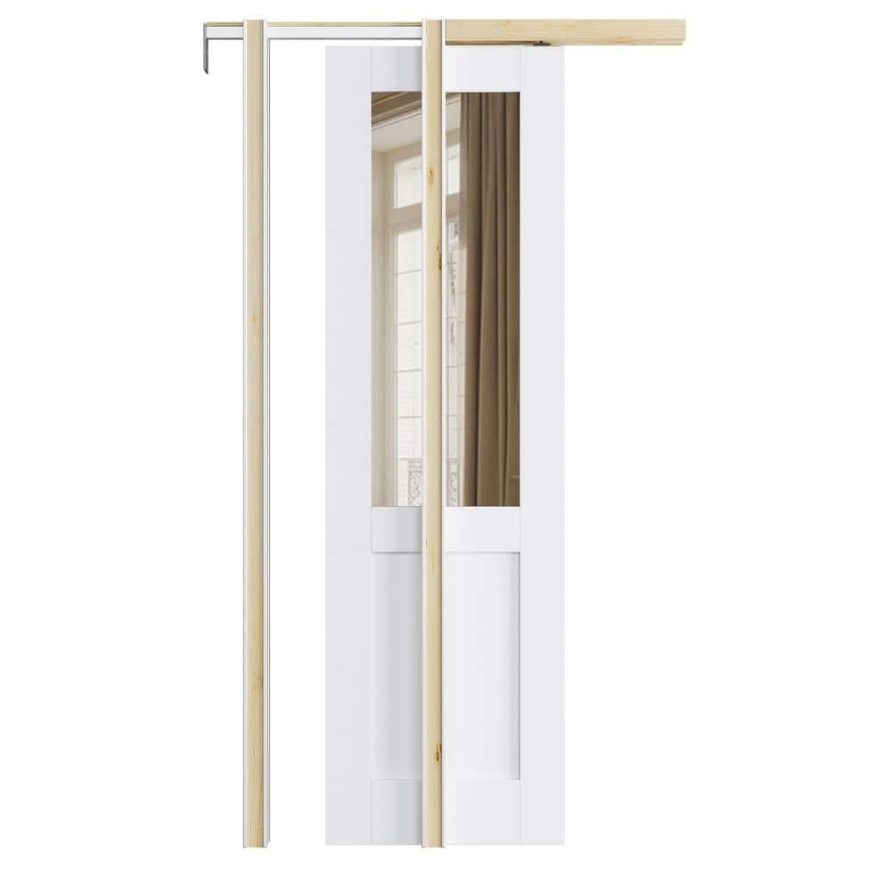 ARK DESIGN 24 in. x 80 in. Half Lite Mirrored Glass White Primed MDF ...