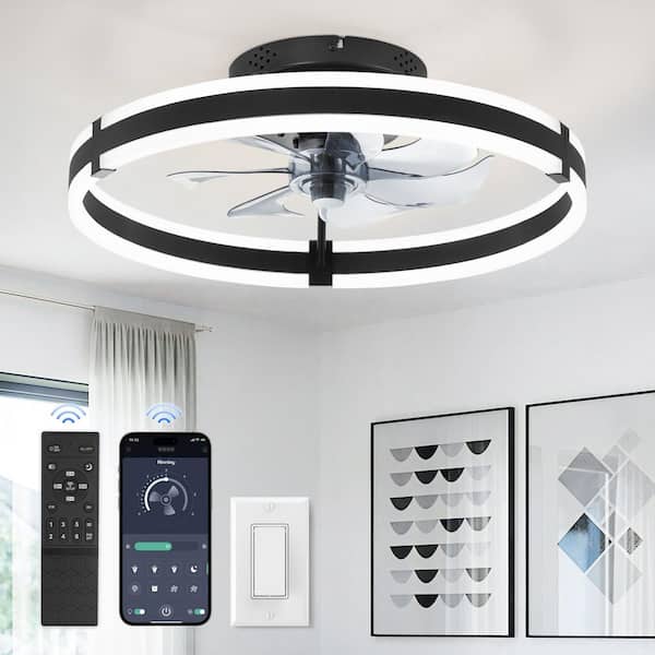 MOKSILED 20 in. Black Indoor Dimmable LED Modern 6-Wind Speeds Low ...