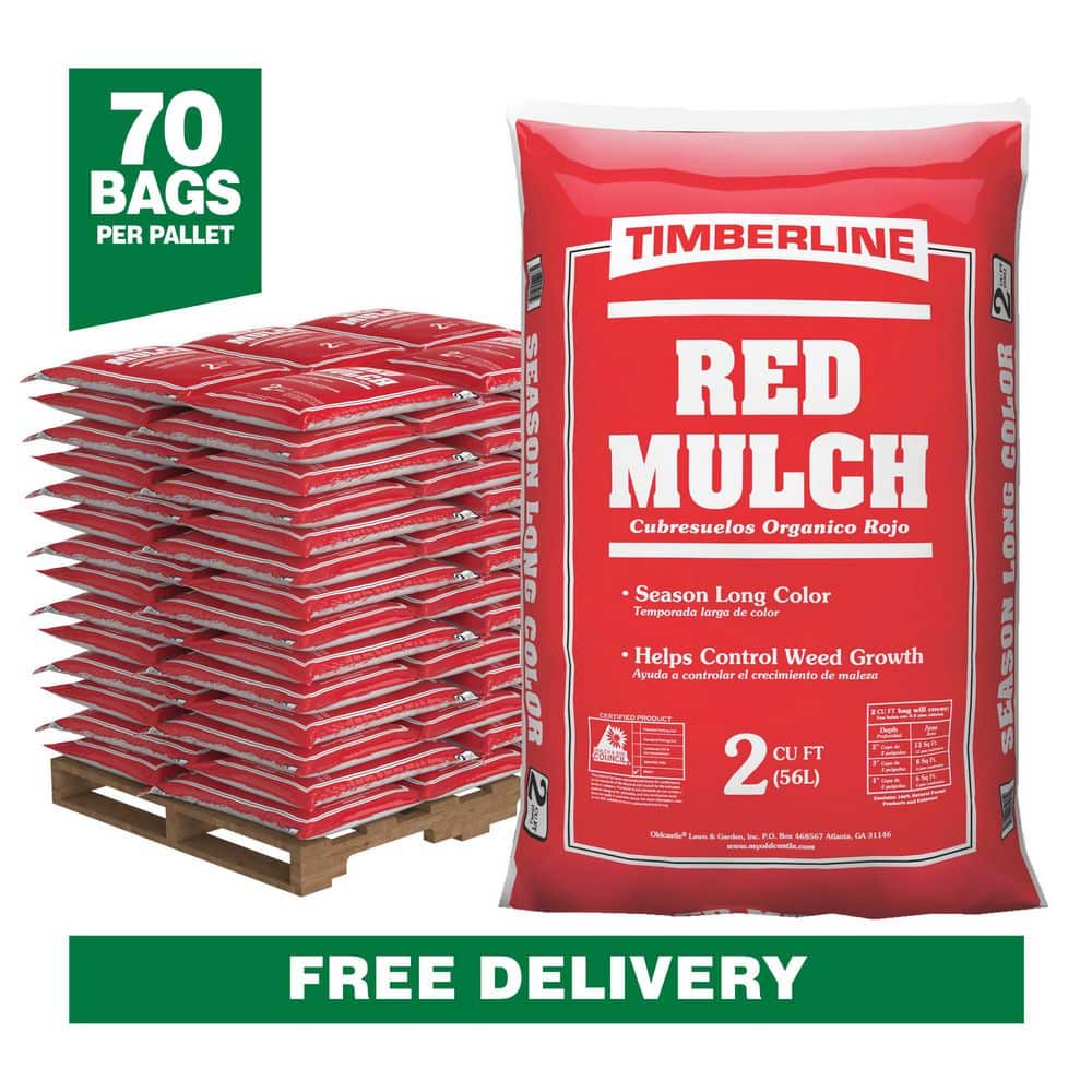Timberline 2 cu. ft. Red Wood Shredded Bagged Mulch (Pallet of 70-Bags ...