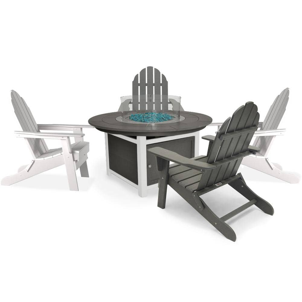 LuXeo Vail 48 in. 2-Tone Gray Round Fire Pit, 5-Piece Plastic Patio ...
