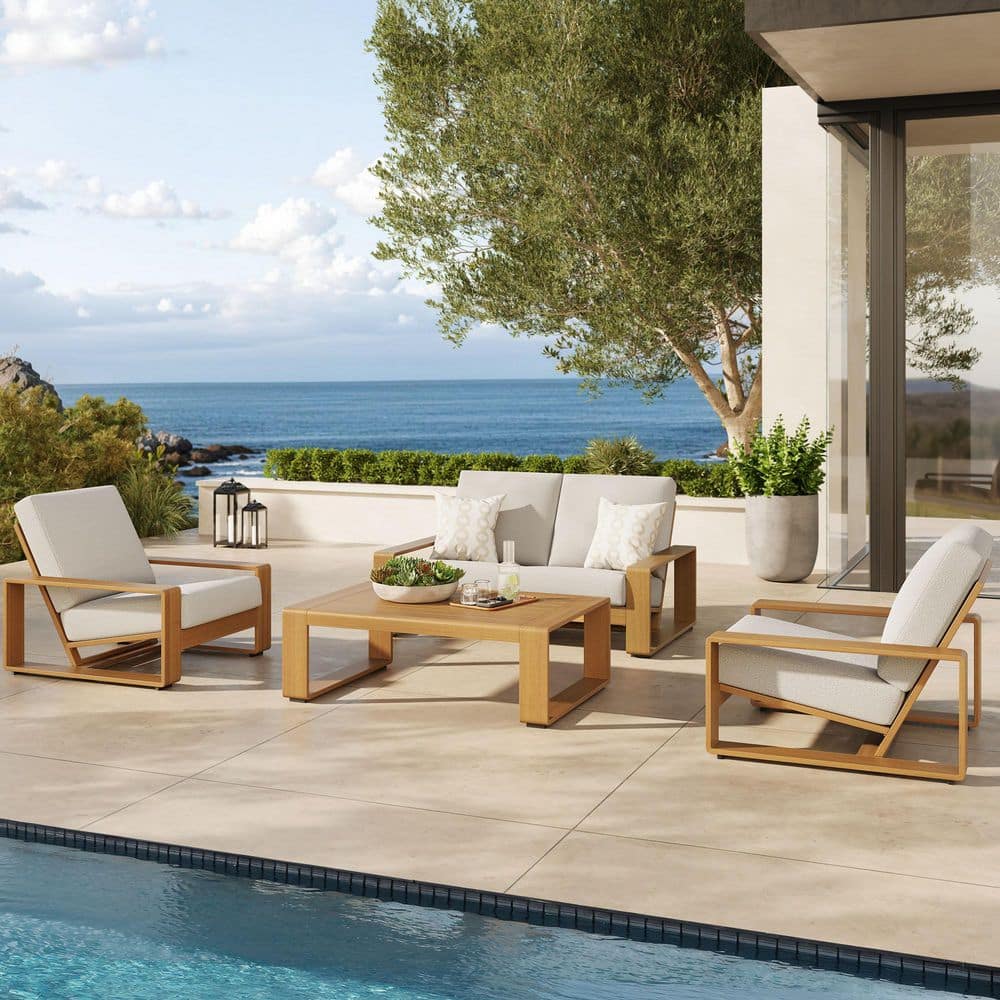 MODWAY Lirienne Aluminum Faux Wood 4-Piece Backyard Furniture Set in ...