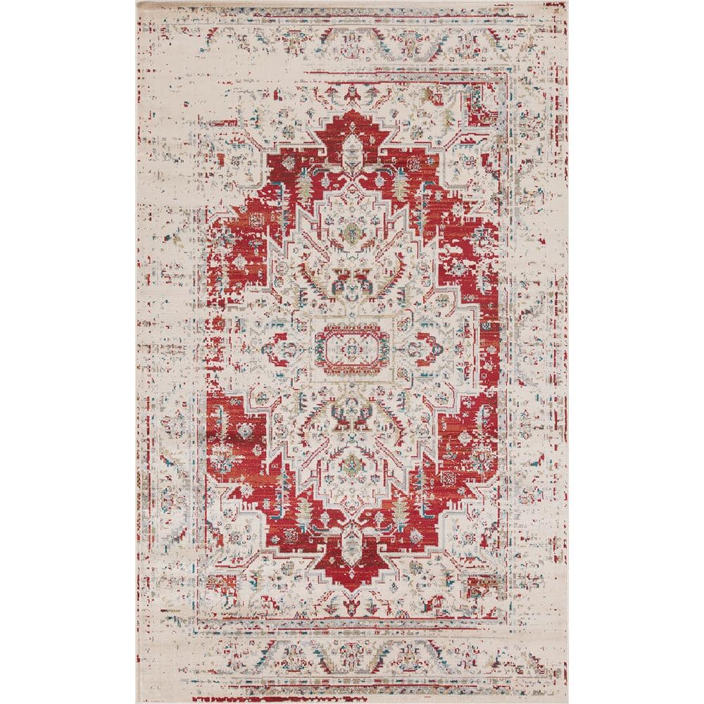 SUPERIOR Marquis Red 5 ft. x 8 ft. Modern Farmhouse Medallion ...