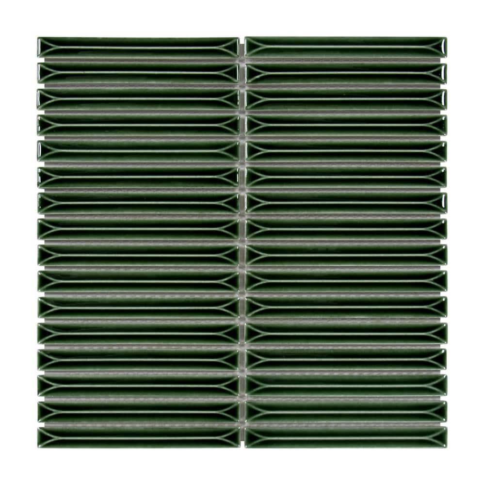 sunwings Stacked Green 12 in. x 12 in. Glossy Porcelain Wall Mosaic ...