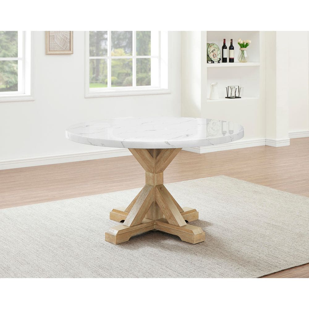 Best Quality Furniture Austin White Faux Marble Top 54 in W. Pedestal ...