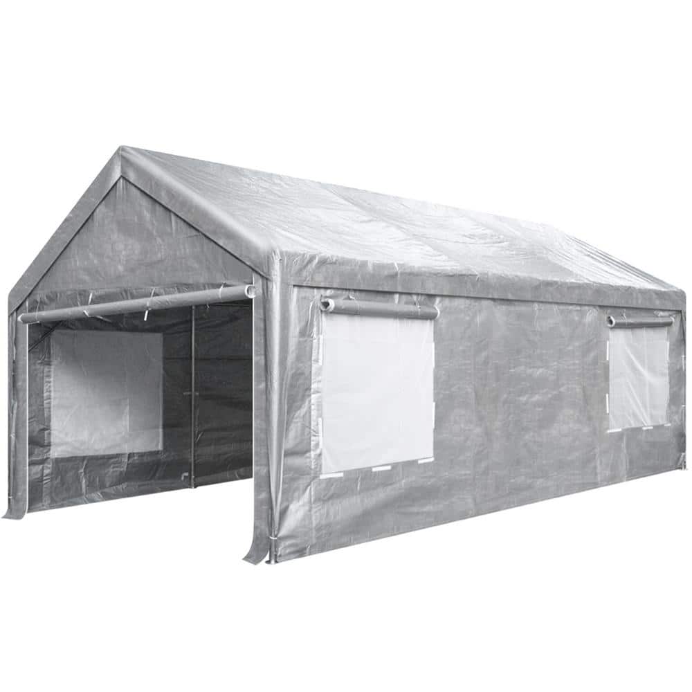 VIVOHOME 10 ft. x 12 ft. Gray Heavy-Duty Pop-Up Canopy with Triangular ...