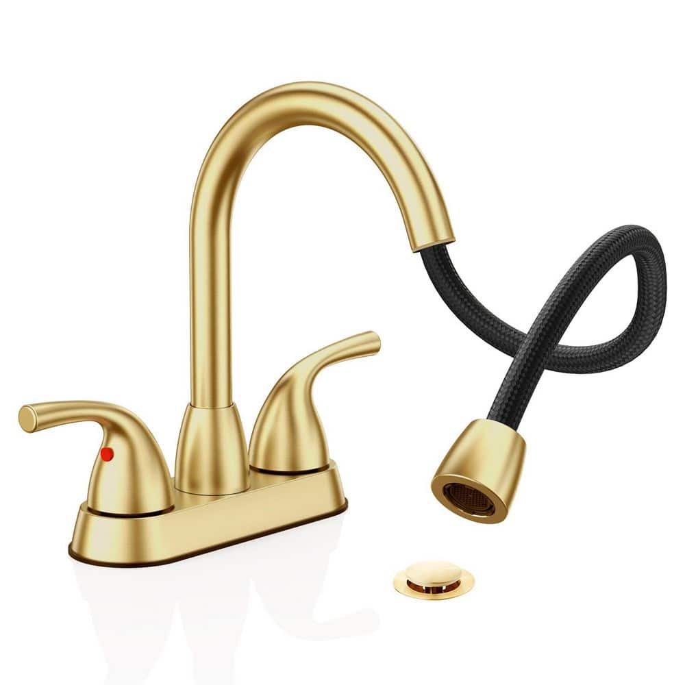 Phiestina Brushed Gold Sprayer 3 Hole Bathroom Faucet, Pull Out 4 Inch ...