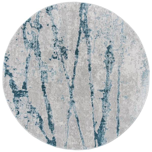 SAFAVIEH Meadow 7 ft. x 7 ft. Light Gray/Blue Abstract Striped Round ...