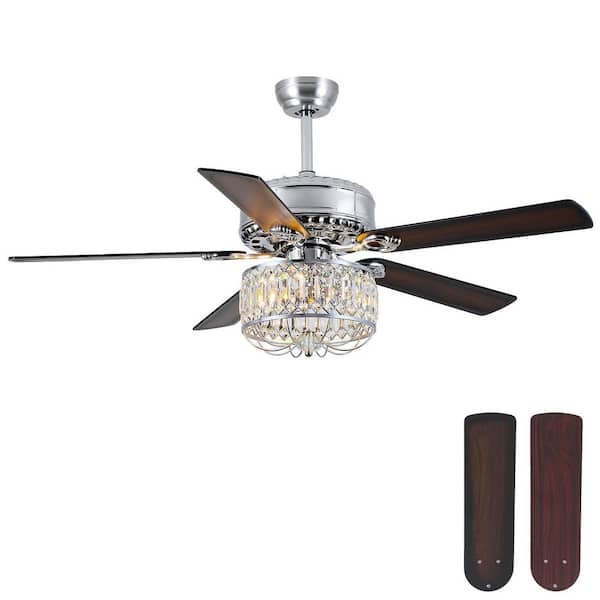Kviflon 52 in. Indoor Farmhouse Crystal Fandelier Silver Ceiling Fans ...
