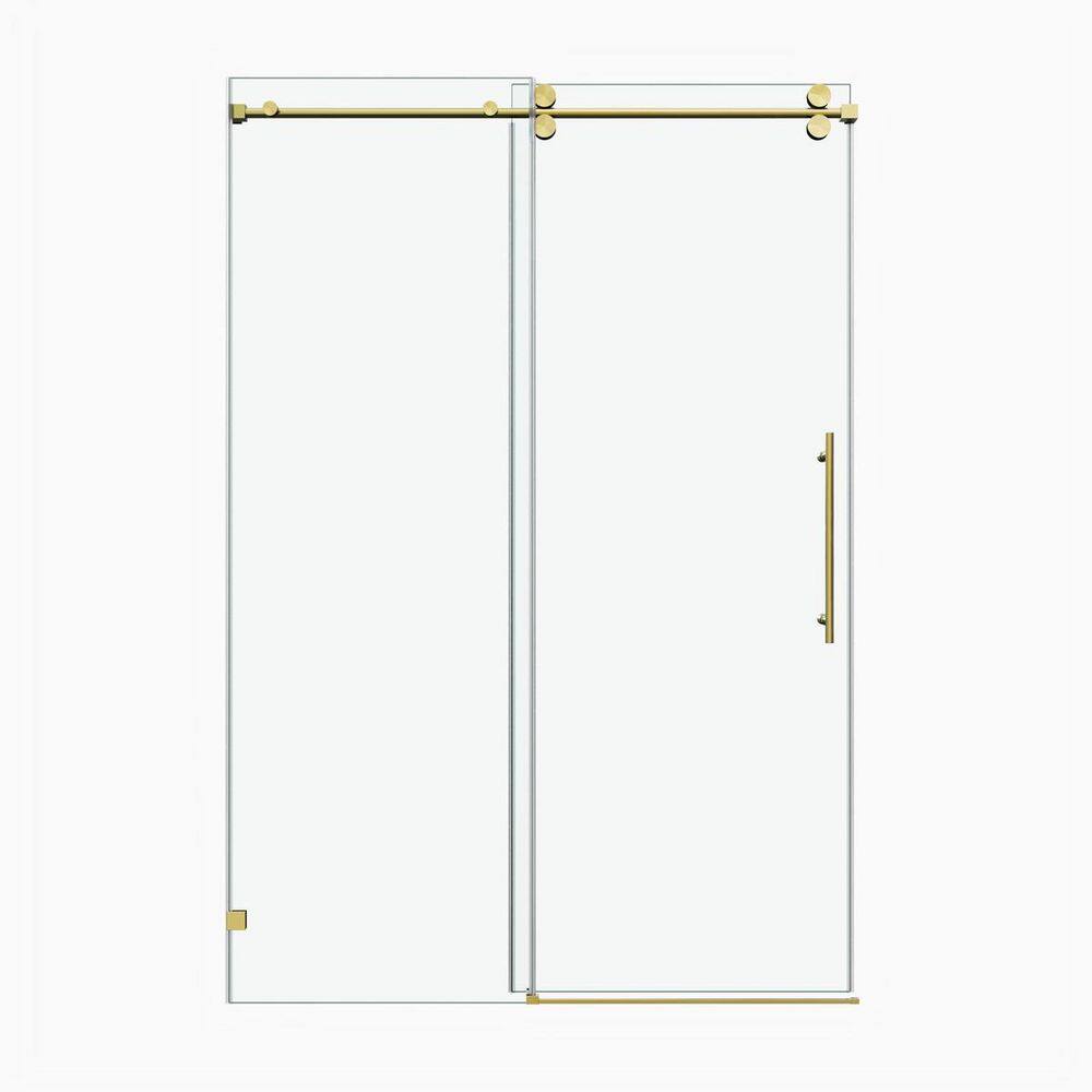 LIVACA 60 in. W x 66 in. H Fixed and Sliding Frameless Tub Door in Gold ...