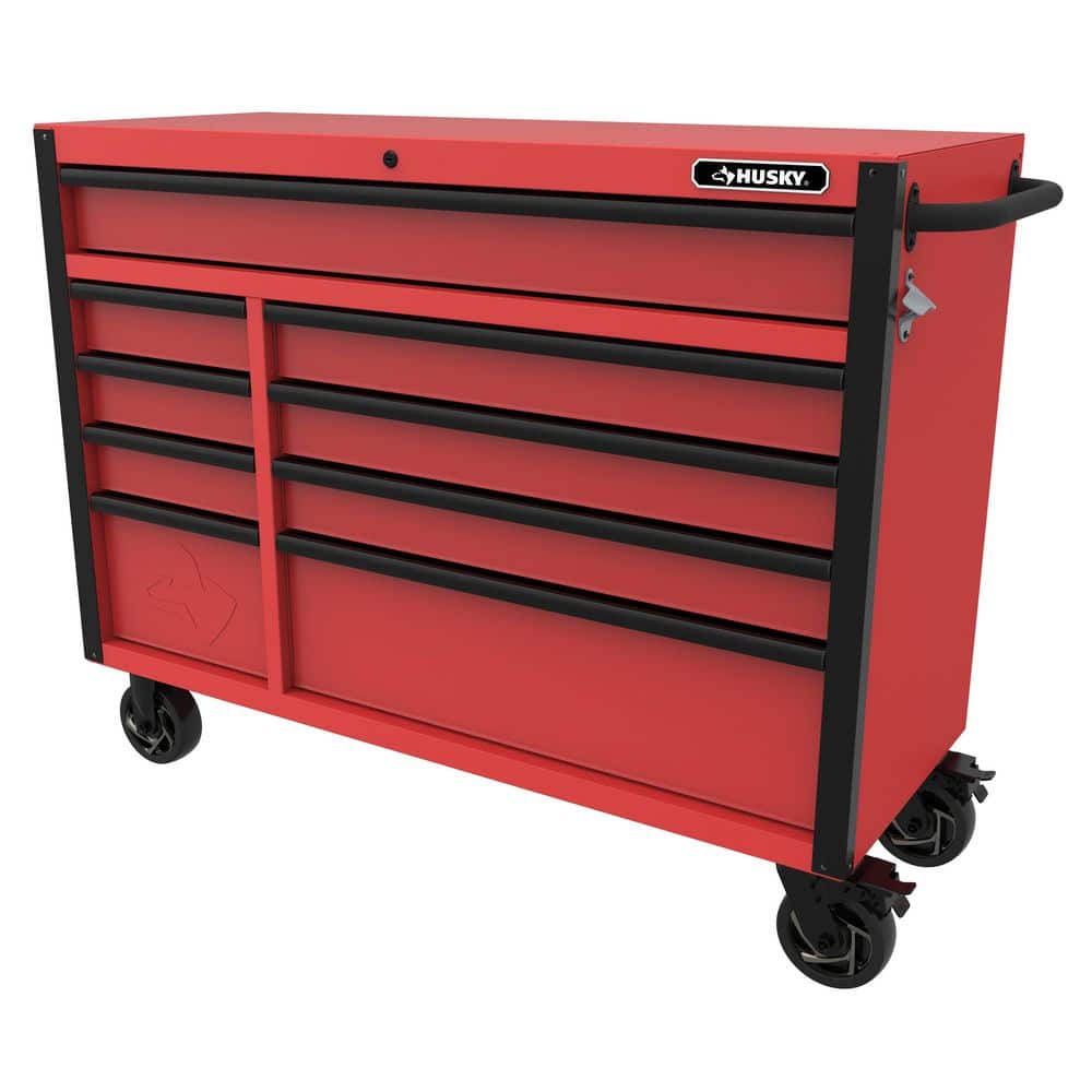 Husky Heavy-Duty 52 in. W x 20 in. D 9-Drawer Matte Red Rolling Tool ...