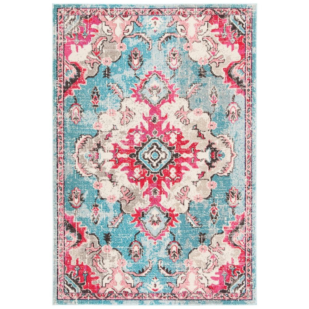 SAFAVIEH Madison Light Blue/Fuchsia 4 ft. x 6 ft. Border Floral ...