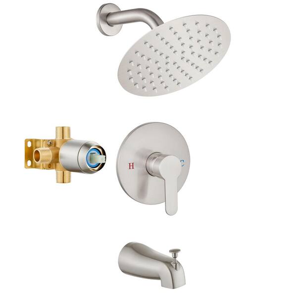 1-Handle Wall Mount Shower Trim Kit in Brushed Nickel with Tub Spout ...
