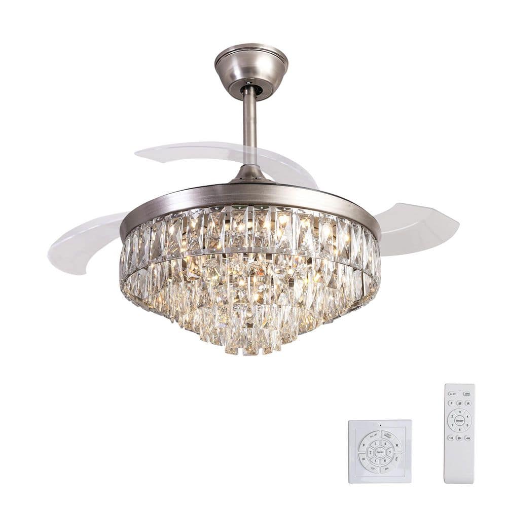 Shinevoy 42 in. Indoor Downrod-Mount Crystal Ceiling Fan with LED Light ...