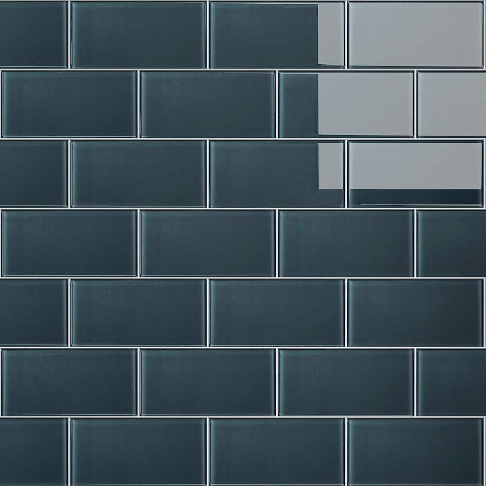 MOLOVO Crystile Dark Gray 6 in. x 3 in. Subway Glossy Glass Mosaic Tile ...