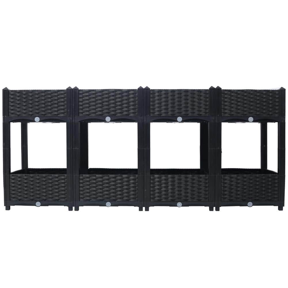 Misopily 63 in. Black Plastic Rectangular Outdoor Elevated Planter ...