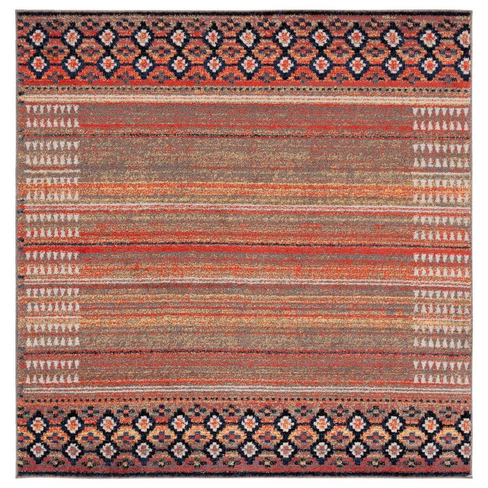 SAFAVIEH Adirondack Rust/Ivory Navy 6 ft. x 6 ft. Diamond Border Square ...