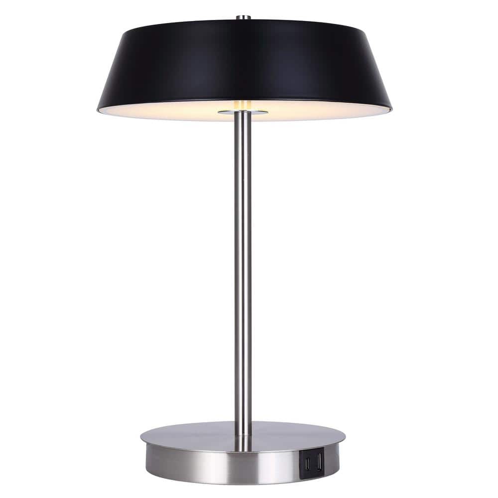 CANARM Jessa 14 in. Integrated LED Brushed Nickel Table Lamp with Matte ...