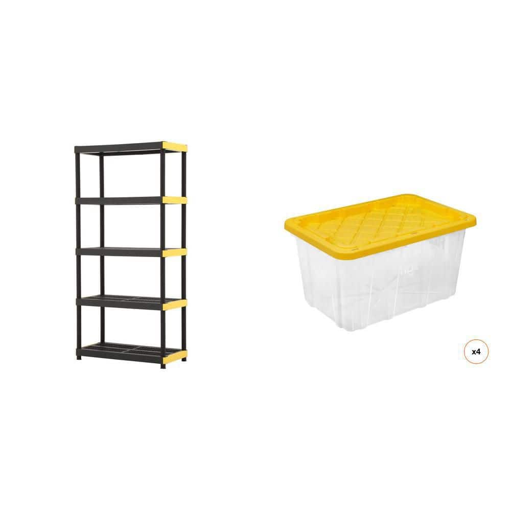 HDX 36 in. W 5-Shelf Black Plastic Shelving Unit, 27 Gal. Clear/Yellow ...