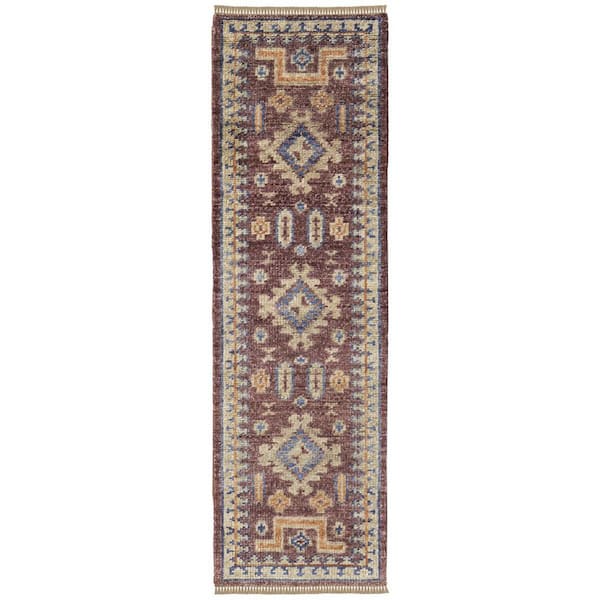 HomeRoots 2 ft. x 8 ft. Blue, Red, Tan Geometric Runner Rug 2000567036 ...
