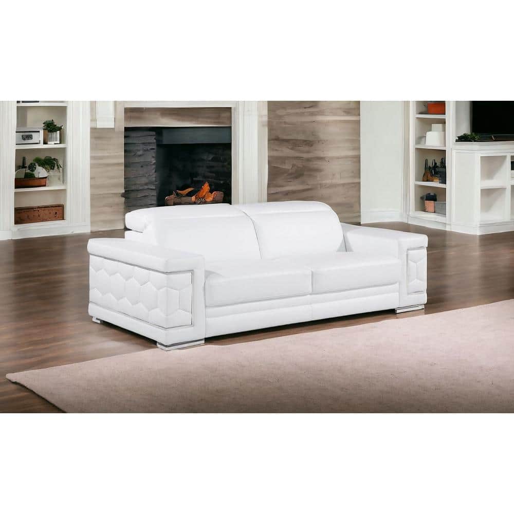 HomeRoots Amelia 89 in. Square Arm Leather Rectangle Sofa in White 2000548986 - The Home Depot