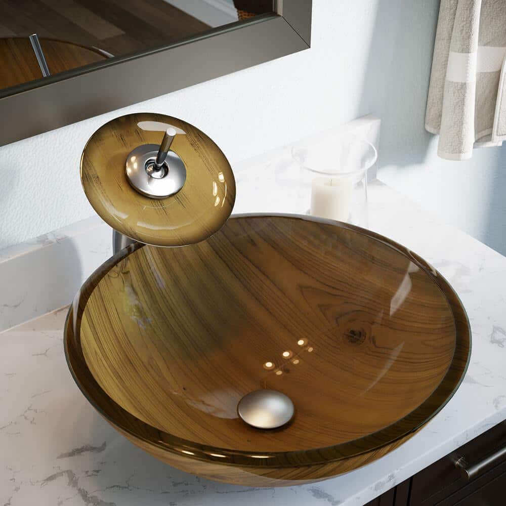 MR Direct Glass Vessel Sink in Wood Grain 628 - The Home Depot